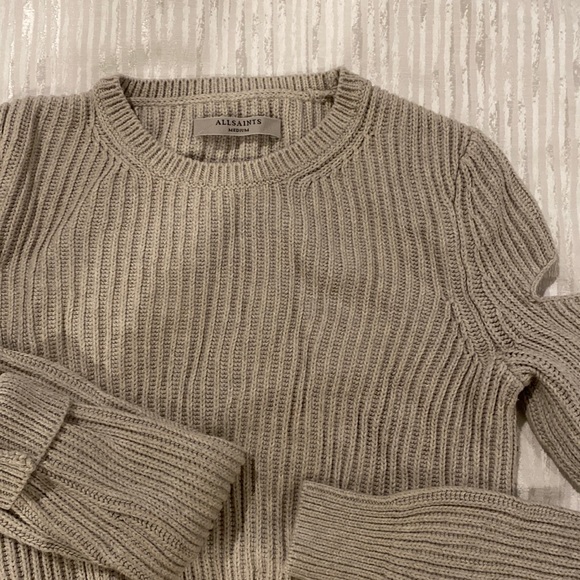 All Saints | Sweaters | Taupetan Ribbed Sweater With Keyhole Shoulder ...
